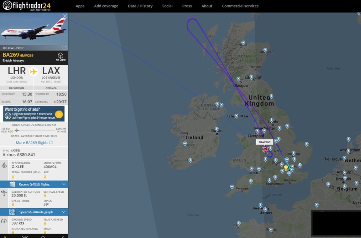 British Airways; the Airbus A380 make a return from its destination of ...
