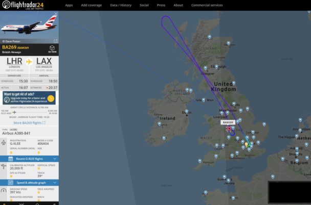 British Airways; the Airbus A380 make a return from its destination of ...
